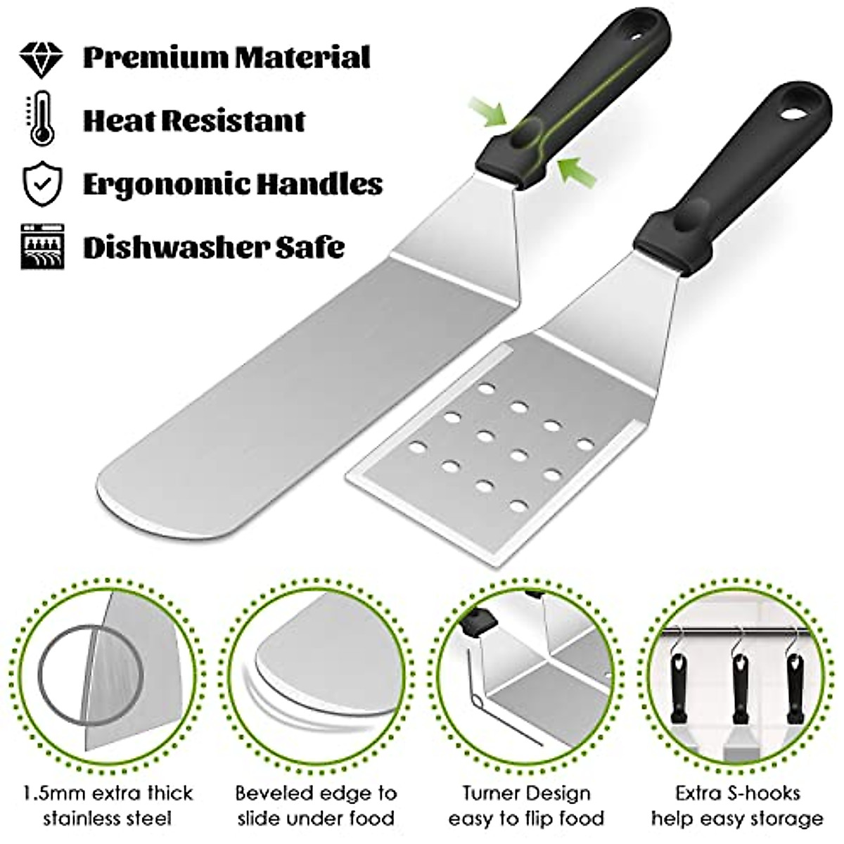 Joyfair 35Pcs Griddle Accessories Kit, Stainless Steel Flattop Grill Tool Set with Melting Domes, Professional Metal Turners for Outdoor BBQ Teppanyaki Camping Cooking, Heavy Duty & Dishwasher Safe