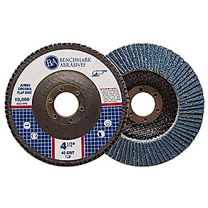 Benchmark Abrasives 4.5" x 7/8" Premium High-Density Jumbo Zirconia Type 29 Flap Discs for Sanding, Stock and Rust Removal, Finishing, Grinding, Deburring (10 Pack) - 40 Grit