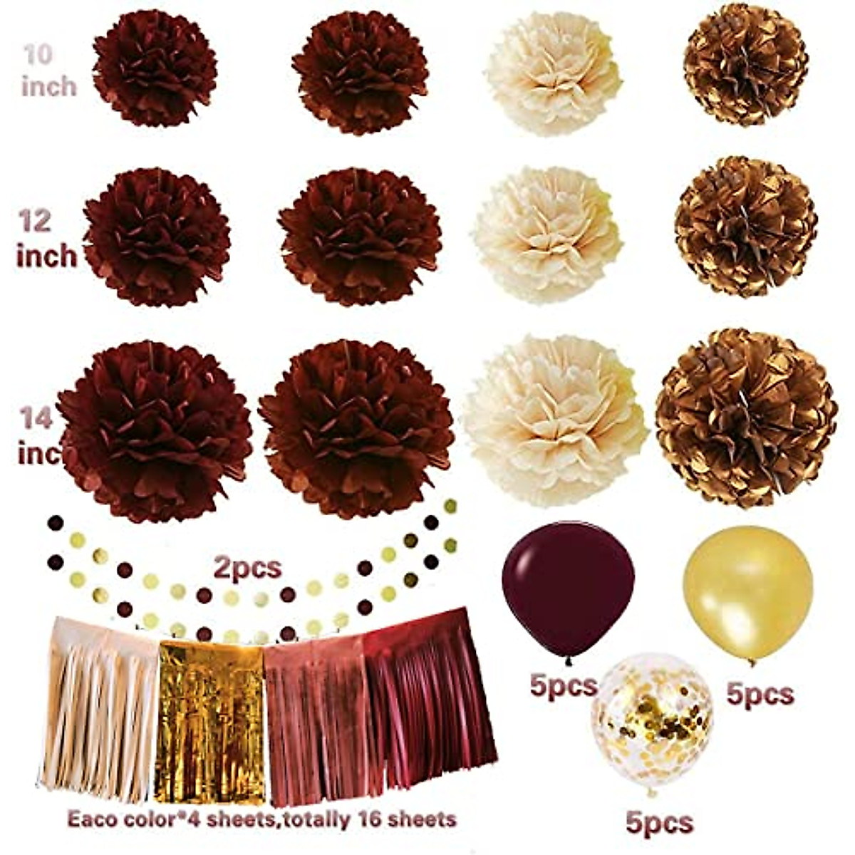 Bridal Shower Decorations Burgundy Champagne Gold Fall Bachelorette Party Decorations/Big Size Tissue Pom Pom Maroon Gold Balloons Bride To Be Banner for EngagementBurgundy Fall Wedding