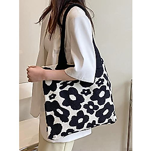 ENBEI Women's tote bags aesthetic Shoulder Handbags Hand crocheted Bags large Shoulder Shopping Bag large satchel cute Bag （flowers）