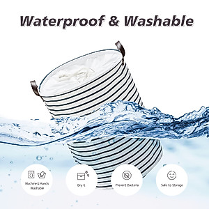 Caroeas 18.0-Inches Thicken Laundry Basket, Waterproof Large Laundry Basket Drawstring Closure, Collapsible Laundry Basket Soft Leather Handles, Laundry Hamper Easy Storage, Clothes Hamper