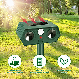 2 Pack Solar Ultrasonic Animal Repellent 2024 Outdoor Cat Deterrent with Motion Sensor for Cat Deer Rabbit Squirrel Skunk Dog, Waterproof Deer Repellent Devices Skunk Repellent for Yard Lawn Garden