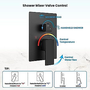 gotonovo Rainfall Shower System Matte Black with High Pressure 10 inch Shower Head Hand Held Square Shower Head Bathroom Luxury Rain Mixer Shower Complete Combo Set Wall Mounted
