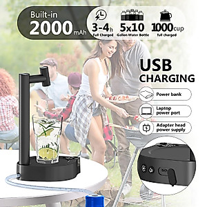 Desktop Water Bottle Dispenser - Smart Night Lights Countertop Water Dispenser 10 Levels Pumping for 5 Gallon Universal Bottle, Intelligent Portable USB-C Charging Water Pump for Home, Office, Outdoor