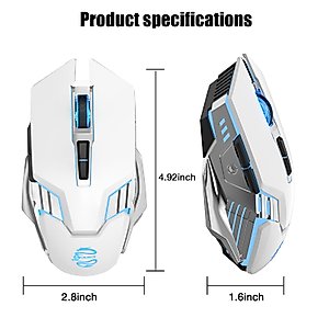 White Wireless Gaming Mouse Bluetooth Mouse with 3-Modes(BT5.0+BT3.0+2.4GHz), Rechargeable, RGB Backlit, Silent Click Computer Mouse for Laptop, PC, Macbook, iPad, Tablet, Chromebook, Games, Office