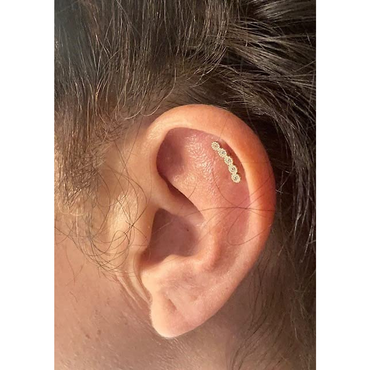 Jewseen 14K Solid Gold Helix Earrings CZ Curved Vine Upper Ear Piercing 16G Cartilage Earrings Flower Tragus Piercing Jewelry Stud Earring Conch Piercing for Women Men