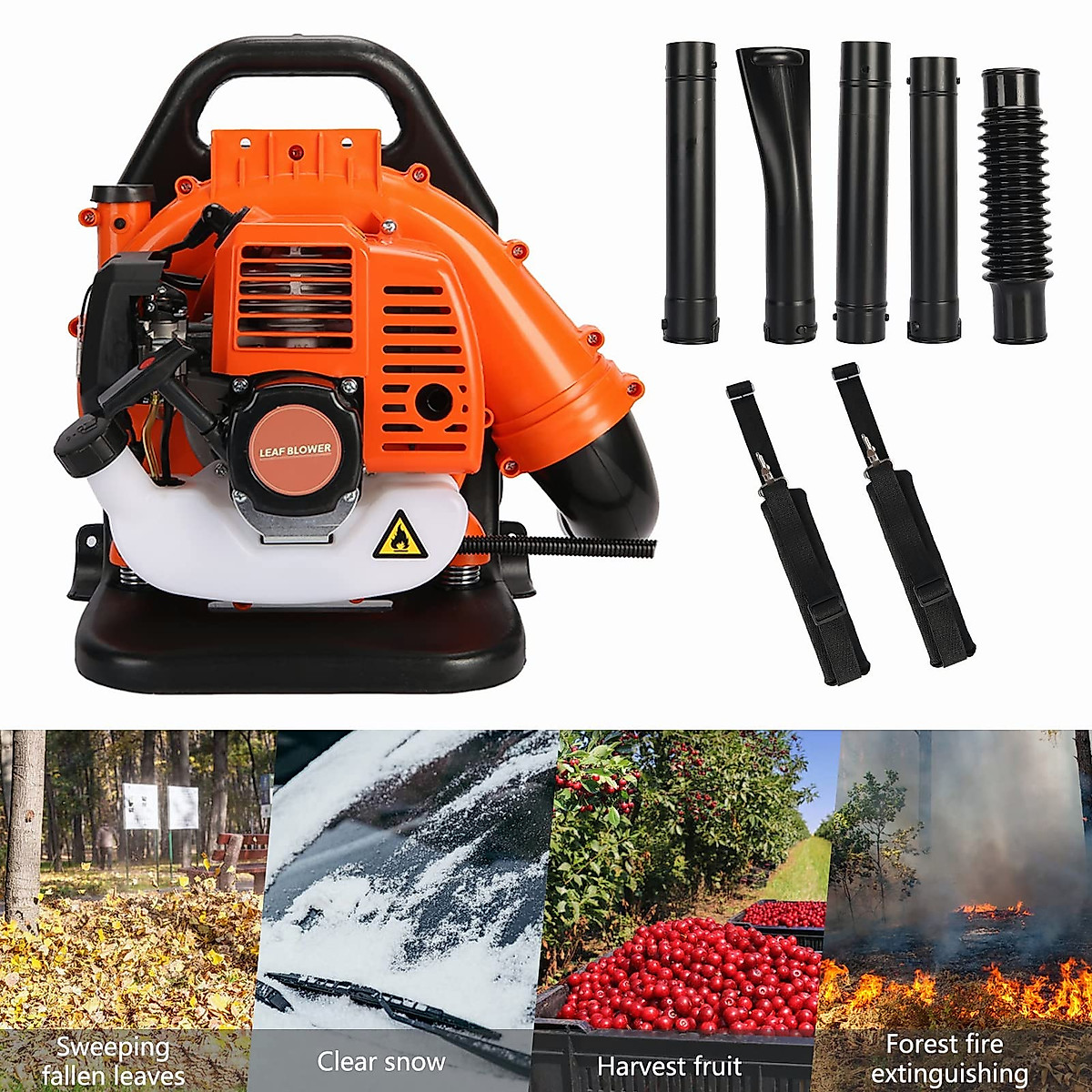 VEAREAR Leaf Blower, 52CC 550CFM 2 Stroke Backpack Gas Powered Leaf Blower, Grass Lawn Blower Air Cooling Gasoline Backpack Grass Blower with Air-Cooled, Backpack Snow Blower for Garden