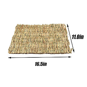 Tfwadmx Rabbit Grass Mat,16.5''x11'' Large Natural Woven Seagrass Mat Bunny Bed Chew Mat Sleep for Chinchillas Guinea Pigs Ferret Guinea-Pig and Small Animals -2 Pcs
