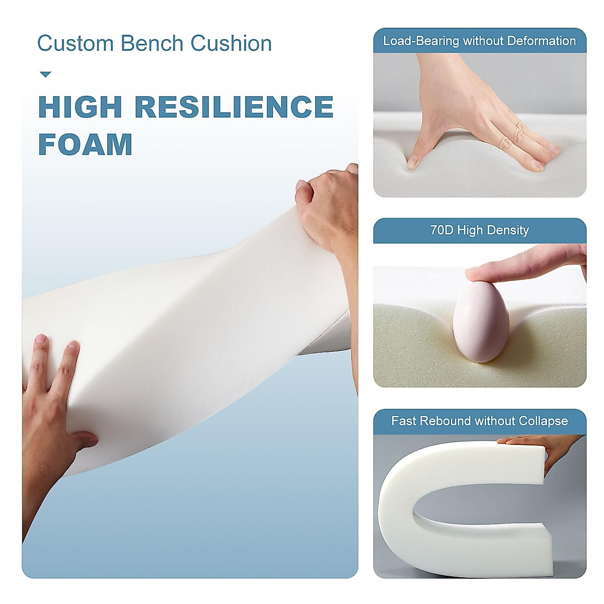 FRZVXCW Custom Bench Cushions for Indoor/Outdoor Furniture, Non Slip Window Seat Cushions Indoor, 70D High-Resilience Foam, Bench Seat Cushion 100+ Colors, Outdoor Bench Cushion Optional Waterproof