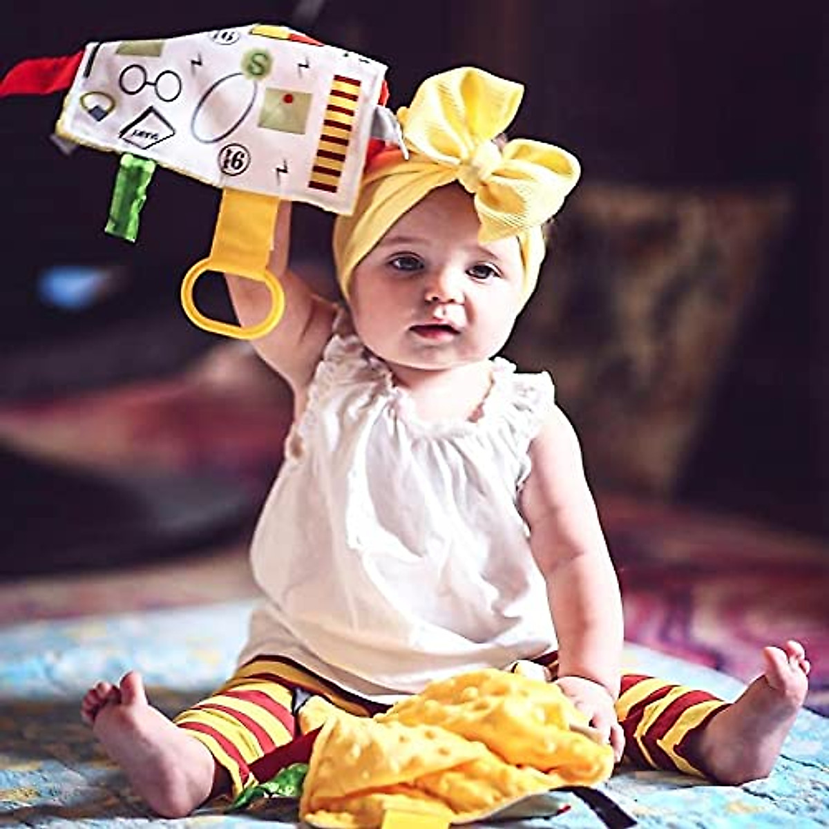 Lovey Chew Blanket Crinkle Toy Tag Square Sensory by Baby Jack (Wizard)