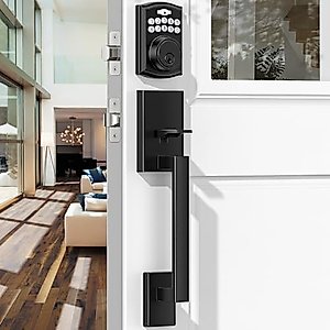 Brightify Keyless Entry Lock with Handle, Electronic Keypad Deadbolt, Auto Lock, Backlit, Easy Installation, Front Door Handle Sets, Matte Black