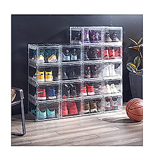 AFULILI Magnetic Shoe Storage Boxes Stackable Front Open Acrylic Organizer Sneaker Display Case for Shoe or Collections Clear Closet Shelf (Clear)