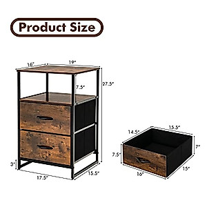 Giantex 2 Drawer Dresser for Bedroom, Tall Nightstand Storage Tower w/Folding and Removable Fabric Drawers, Metal Frame, Closet Organizer, Sofa Side Table for Living Room Beside End Table, Brown (1)