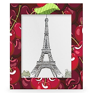 Red Cherry 4x6 Picture Frame, Fruit Pattern Wooden Photo Frames for Tabletop and Wall Display, Picture Frame Home Office Decor