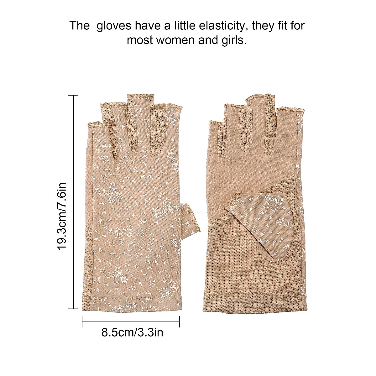 Maxdot 1 Pair Women Sunblock Fingerless Gloves Summer Driving Gloves Girls Non Slip UV Protection Gloves for Outdoor (Khaki)