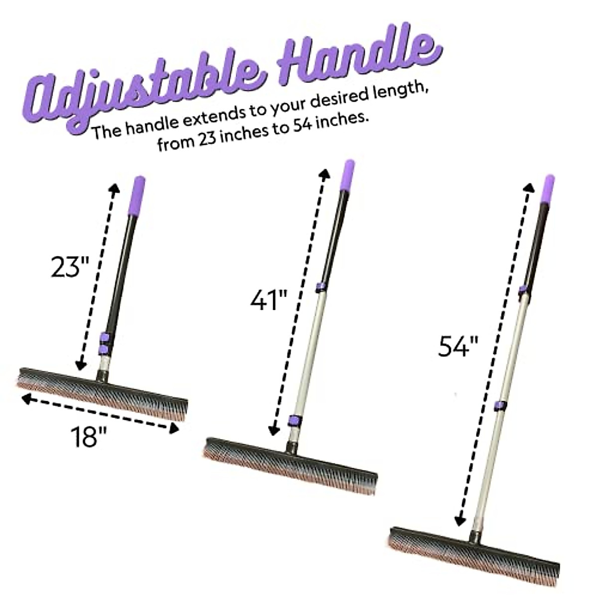 Room Groom PET Carpet Rake and Groomer with Telescoping 54 Inch Adjustable Handle, Rugs, and Artificial Turf, Purple Grip, Black/Purple