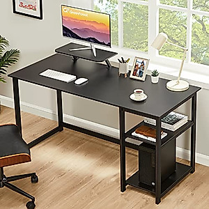 GreenForest Computer Home Office Desk with Monitor Stand and Reversible Storage Shelves,55 inch Modern Simple Writing Study PC Work Table,Black