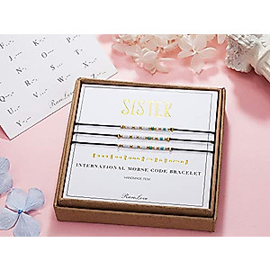 RareLove 3 Pieces Sisters Morse Code Bracelet Friendship Birthday Best Friends Gift For 3 Women Blue White Tiny Pony Seed Beads Black String Bracelets