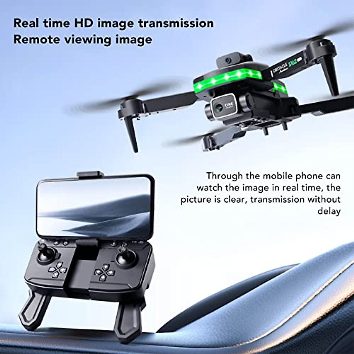 RC Drone Quadcopter with 4K HD Dual Camera, Mini RC Helicopters S162 for Adults Kids with Track Marking Flight, 360° Flip, Positioning Hover, LED Light Strip, Speed Adjustment