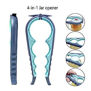 Tyzine Jar Opener|5 in 1 Multi Function Can Opener Bottle Opener Kit with Silicone Handle|Easy to Use for Women, Elderly and Arthritis Sufferers (Blue)