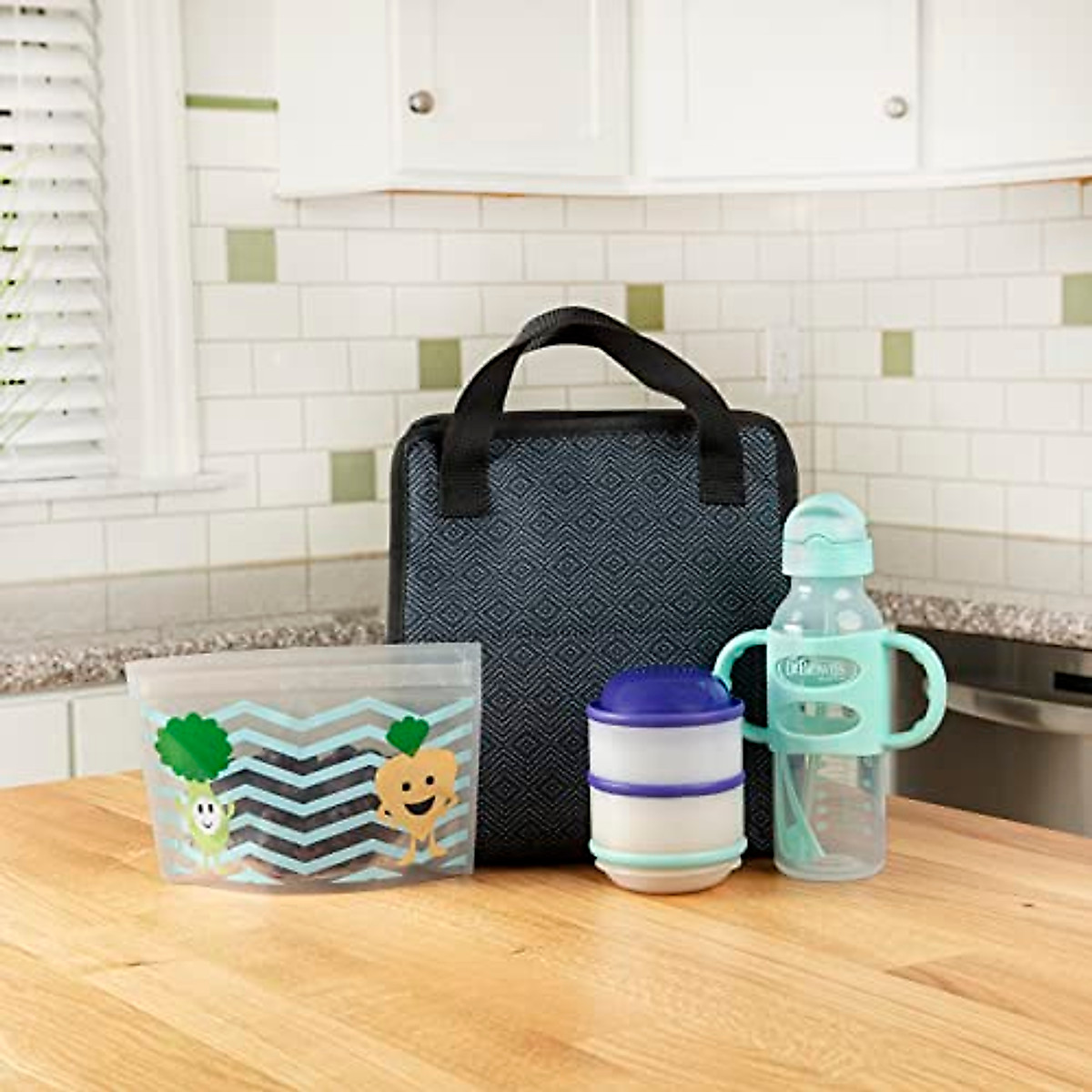Dr. Brown’s Fold & Freeze Bottle Tote, Breastfeeding Essential Cooler Bag, 6 Baby Bottles Milk Storage - Black