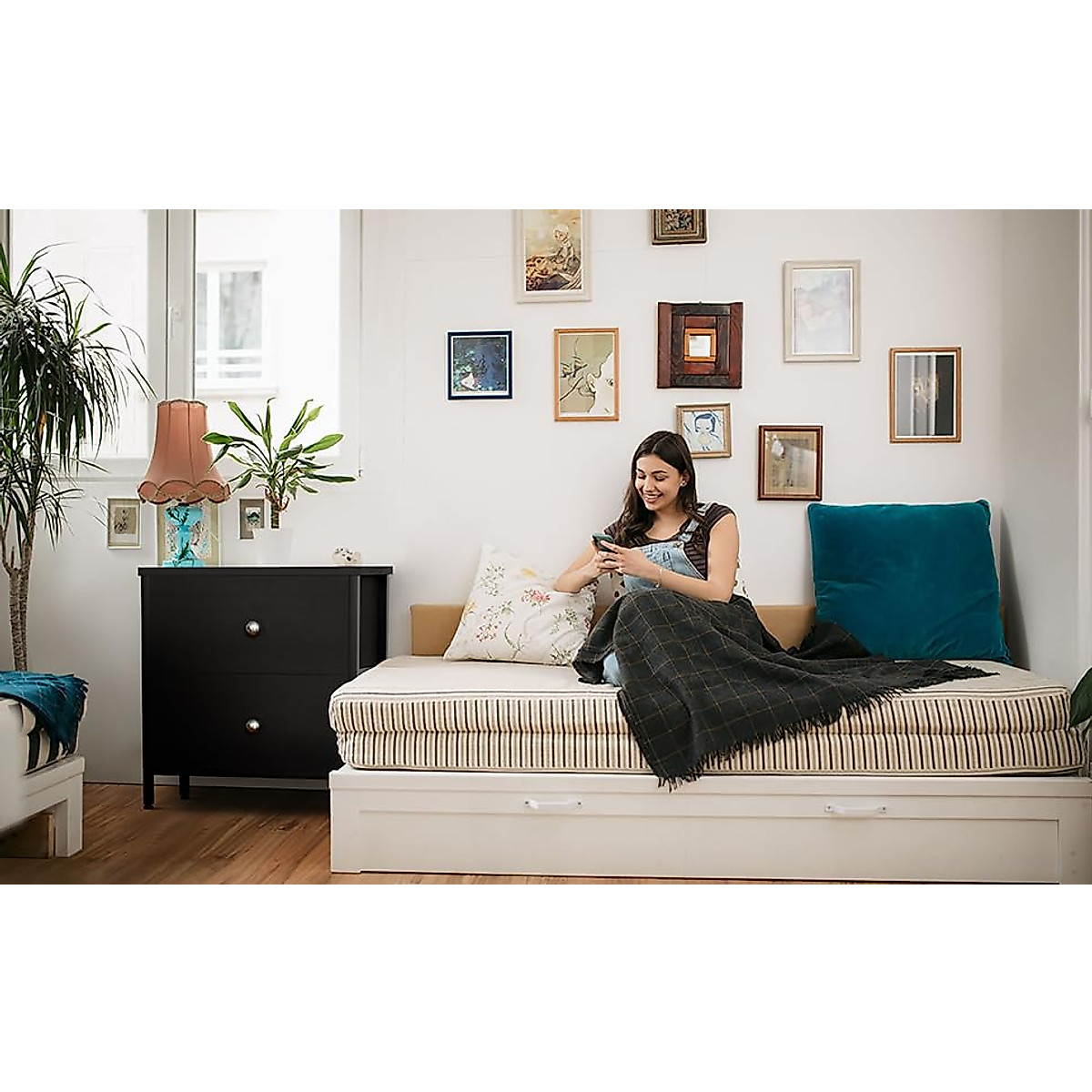 BOLUO Black Nightstands Set of 2, 2 Drawer Dresser for Bedroom Night Stand Small Nightstands End Table with Fabric Drawers Modern