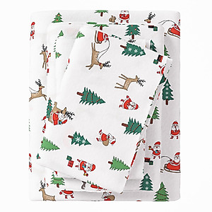 Great Bay Home Christmas Flannel Sheet Set Queen Size - 100% Turkish Cotton, Double-Brushed, Winter Bed Sheets - Ultra-Soft, Cozy, 4-Piece Christmas Bedding Set (Santa)