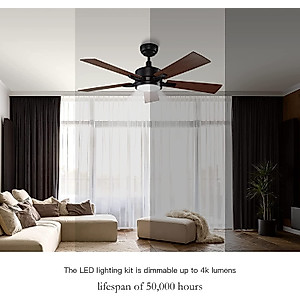 Smart Ceiling Fan 56'' 5-Blade with Remote Control, DC Motor with 10 Speed, Dimmable LED Light Kit Included, Apex Works with Google Assistant and Amazon Alexa, Siri Shortcut (Wood Reversible Blades)