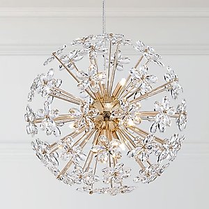 Shrine LIGHTING Dandelion Crystal Chandeliers, Modern Design, Firework Pendant Light Fixture for Living Space, H17'' x D17'', Adjustable Chains 59'', G9*9 Sockets, Brilliant Gold Finish Frame