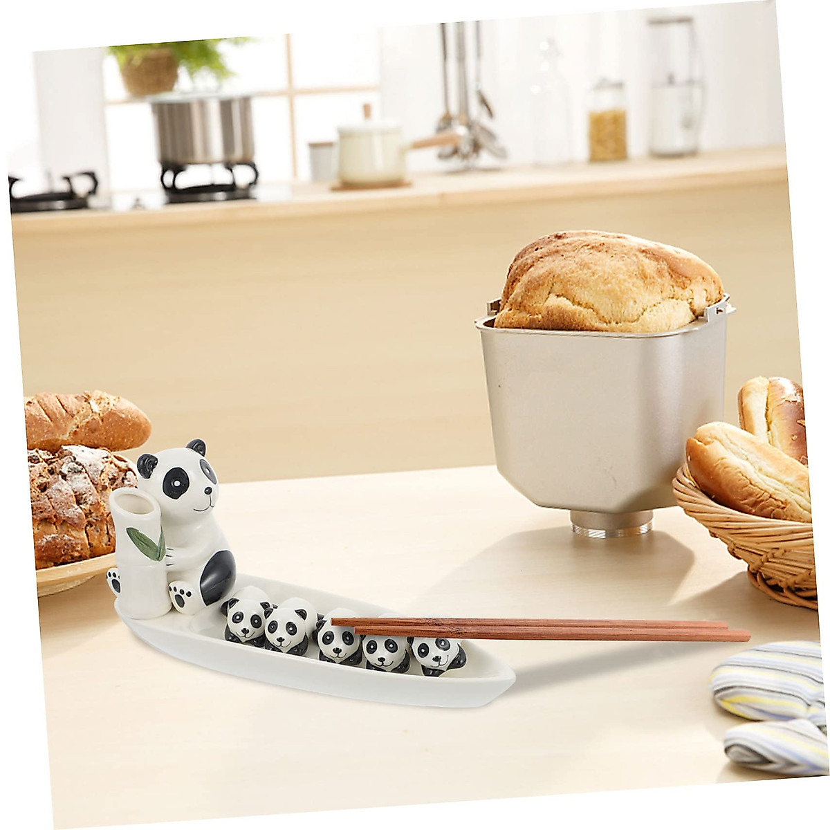 Abaodam 1 Set Ceramics Panda Doll Set Writing Brush Japanese Decor Sushi Plate Food Animal SOYA Sauce Holder Decorate Rice Spoon Dining Room Table Decor Cartoon Japanese Chopstick Stand