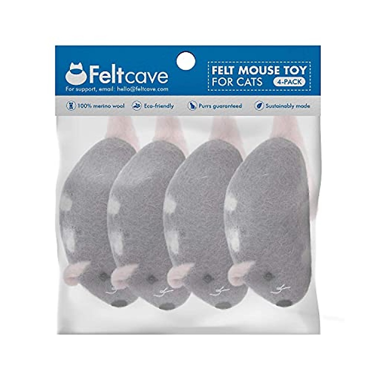 Feltcave Wool Cat Mouse Toys – Handmade Felt Mouse Cat Toy Without Catnip, Cat Toys for Indoor Cats, Cat Mice Toys 4-Pack