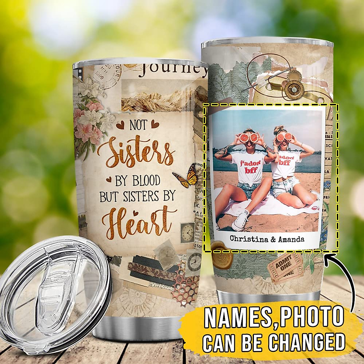 Wassmin Best Friends Tumblers Personalized Tumbler With Picture Photo Sisters By Hearts Tumblers 20oz 30oz Coffee Travel Mug Birthday Christmas Presents BFF Besties Cup Gifts