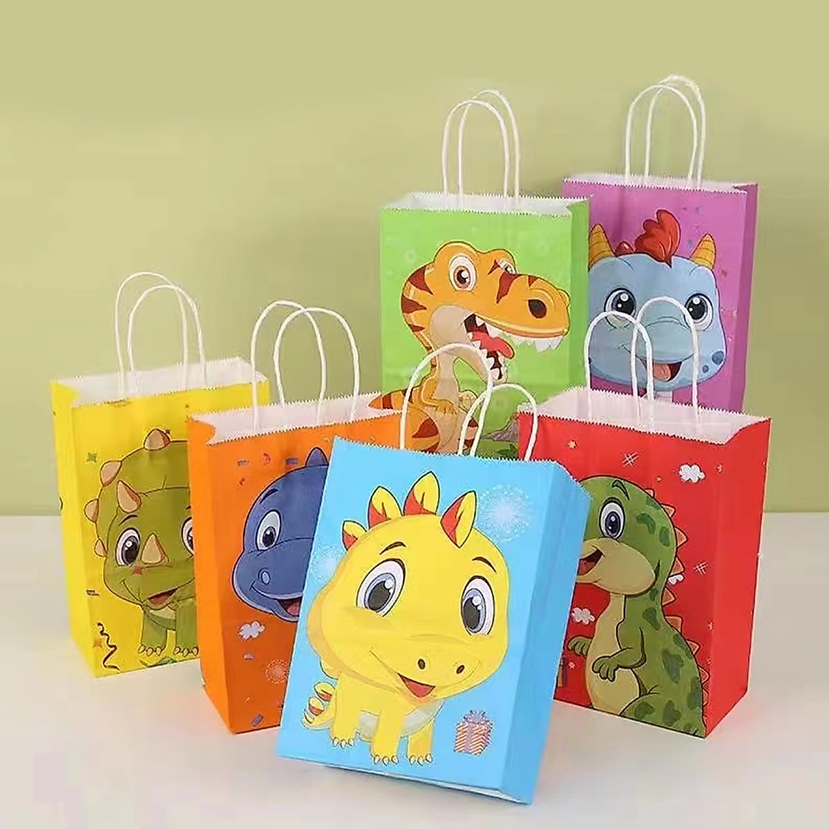 AHYCS Dinosaur Party Bags - 24Pcs Dinosaur Party Favor Bags, Candy Treat Bag for Dinosaur Party, Goody Gift Bags with Handle, Great for Party Decorations and Dinosaur Theme Birthday Party