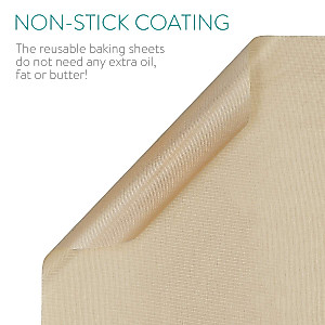 Navaris Set of 3 Reusable Baking Sheets - 13x16 Inches Parchment Paper for Baking Oven - Durable Non-Stick Baking Mats - Reversible Baking Tray