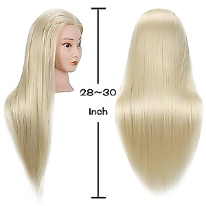 Armmu 28"-30" Long Synthetic Hair Mannequin Head Hairdresser Practice Training Head Cosmetology Manikin Doll Head with 9 Tools and Clamp - 613