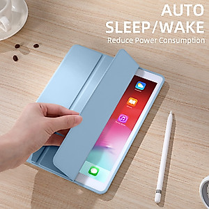 Akkerds Case Compatible with iPad 10.2 Inch 2021/2020 iPad 9th/8th Generation & 2019 iPad 7th Generation with Pencil Holder, Protective Case with Soft TPU Back, Auto Sleep/Wake Cover, Sky Blue