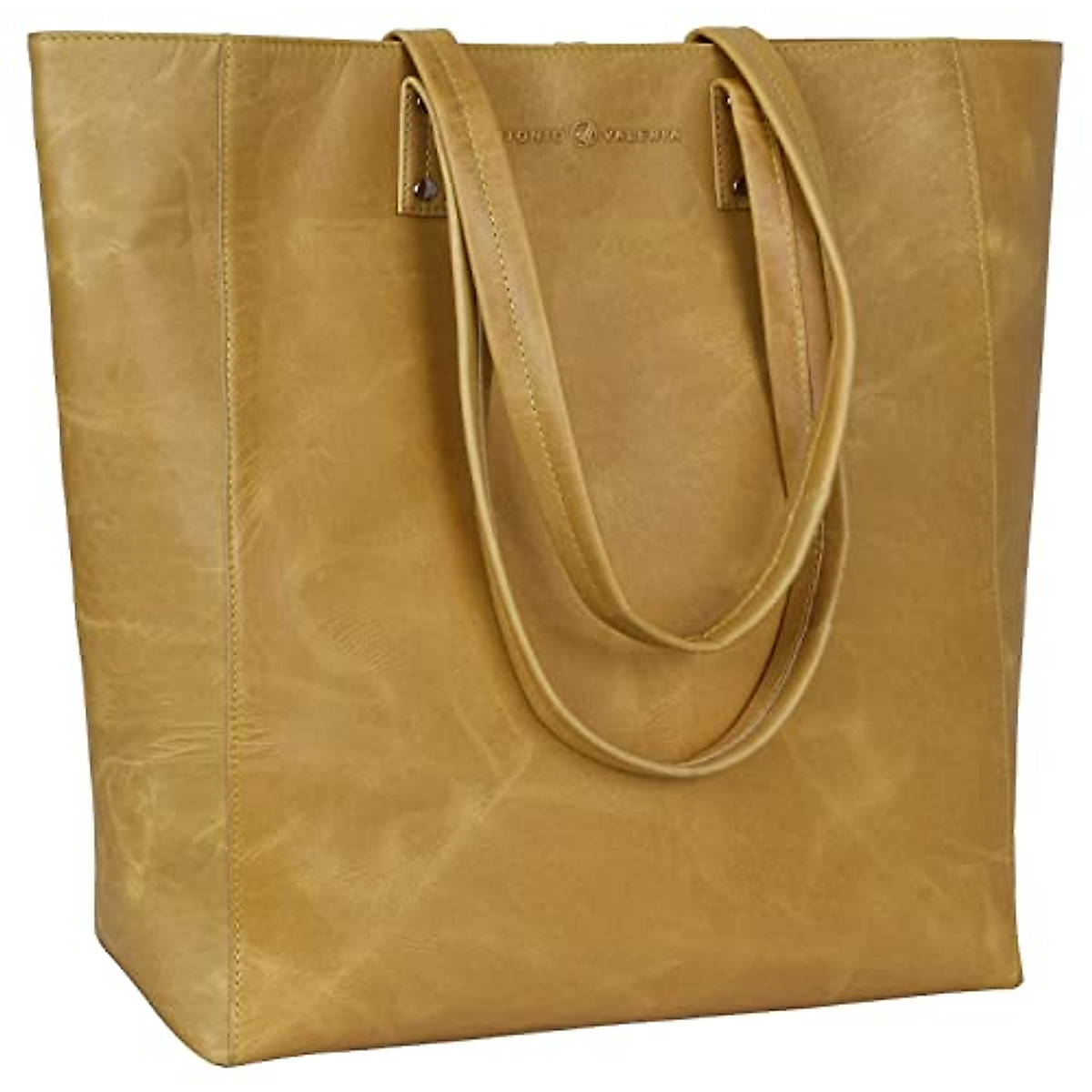 ANTONIO VALERIA Ava Crunch Yellow Leather Top Handle Tote Bag for Women