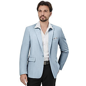 MAGE MALE Men's Slim Fit Blazer Jackets Suit One Button Lightweight Sport Coats Casual Blazer Sky Blue