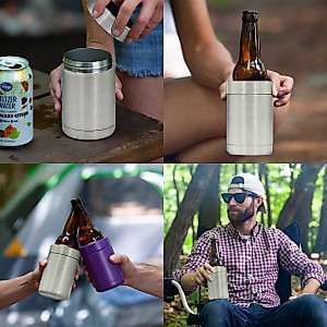 Tahoe Trails Stainless Steel 12oz Vacuum Insulated Can and Bottle Cooler | Double Wall Can Cooler For Cans and Bottles | Copper Plated Can Chiller and Metal Cooler| Stainless Steel