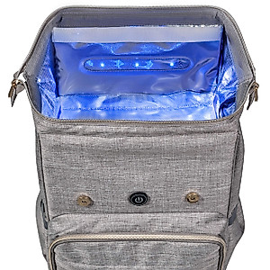 OOPSABABY Diaper Bag Backpack with Cleaning Lights; connect to juice pack or wall adapter; Designer Gray with Rose Gold Hardware Diaper Bag Organizer for Baby Boy or Girl