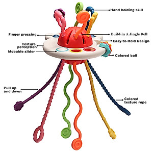 Montessori Toys for 18M+, UFO Food Grade Silicone Pull String Activity Toy, Baby Sensory Toys for Toddlers, Travel Toys for Babies, Baby Toys Developing Fine Motor Skills Toys Gift for 1+ Year Old
