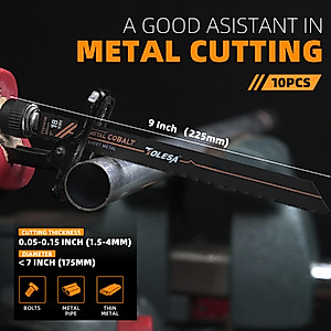 TOLESA 9 Inch Sawzall Blades Metal 10 Pack, 18 TPI Bi-Metal Reciprocating Saw Blades for Metal Pipes, Metal Profiles, Medium & Thin Sheet Metal Cutting