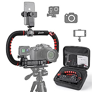 Zeadio Camera Smartphone Stabilizer, Foldable Handle Grip Handheld Video Rig with Carrying Case, Fits for All Camera, Camcorder, Action Camera, DSLR and All iPhone and Android Smartphones