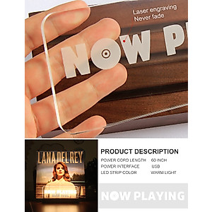 POSVIU Now Playing Vinyl Record Stand - LED Lighting Display, Solid Walnut & Acrylic,Vinyl Record Holder for LP Albums, Warm Lights (Walnut)