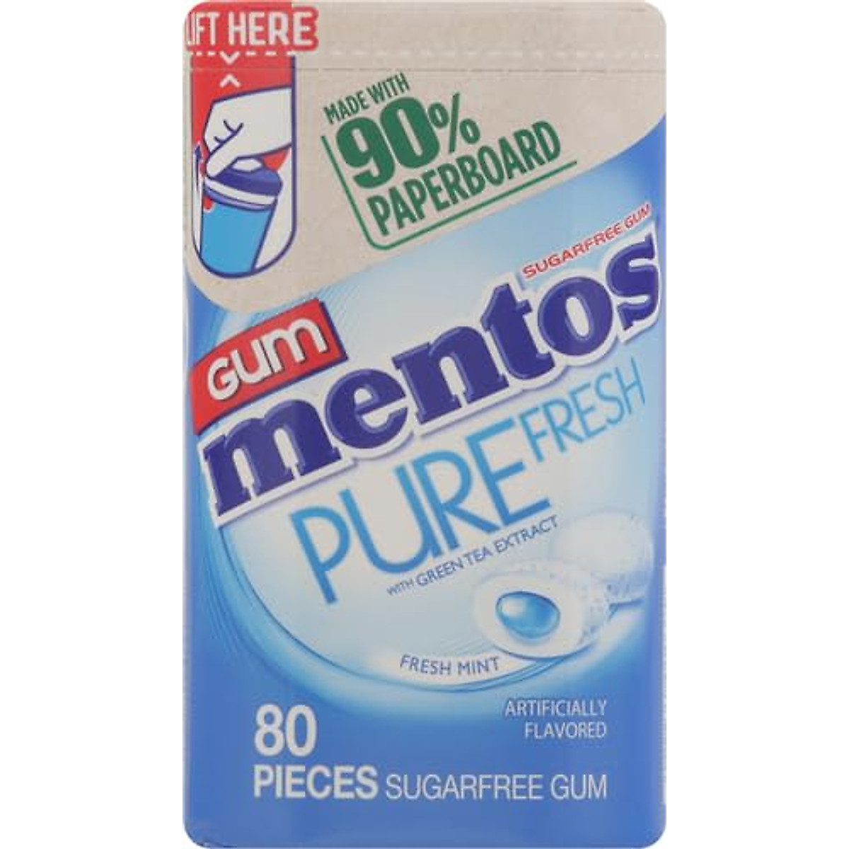 Mentos Pure Fresh Sugar-Free Chewing Gum with Xylitol, Fresh Mint, in a recyclable 90% Paperboard Bottle, 80 Piece (Pack of 1)