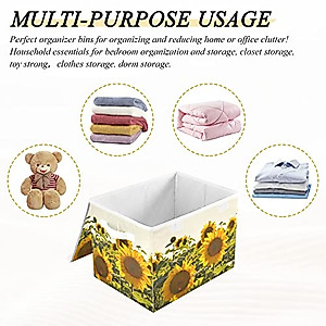 RunningBear Sunflower Field Large Storage Bins with Lid Collapsible Storage Bin Laundry Baskets Decorative Storage Box for Rooms Playroom Shelves