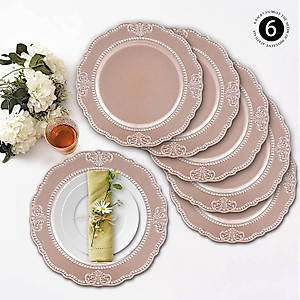 MAONAME 13" Rose Glod Charger Plates, Set of 6, Antique Charger Plates, Plastic Plate Chargers, Wedding Reception Chargers Plate Chargers for Dinner