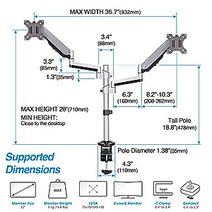 AVLT Dual 13"-32" Stacked Monitor Arm Desk Mount fits Two Flat/Curved Monitor Full Motion Height Swivel Tilt Rotation Adjustable Monitor Arm - Extra Tall/VESA/C-Clamp/Grommet