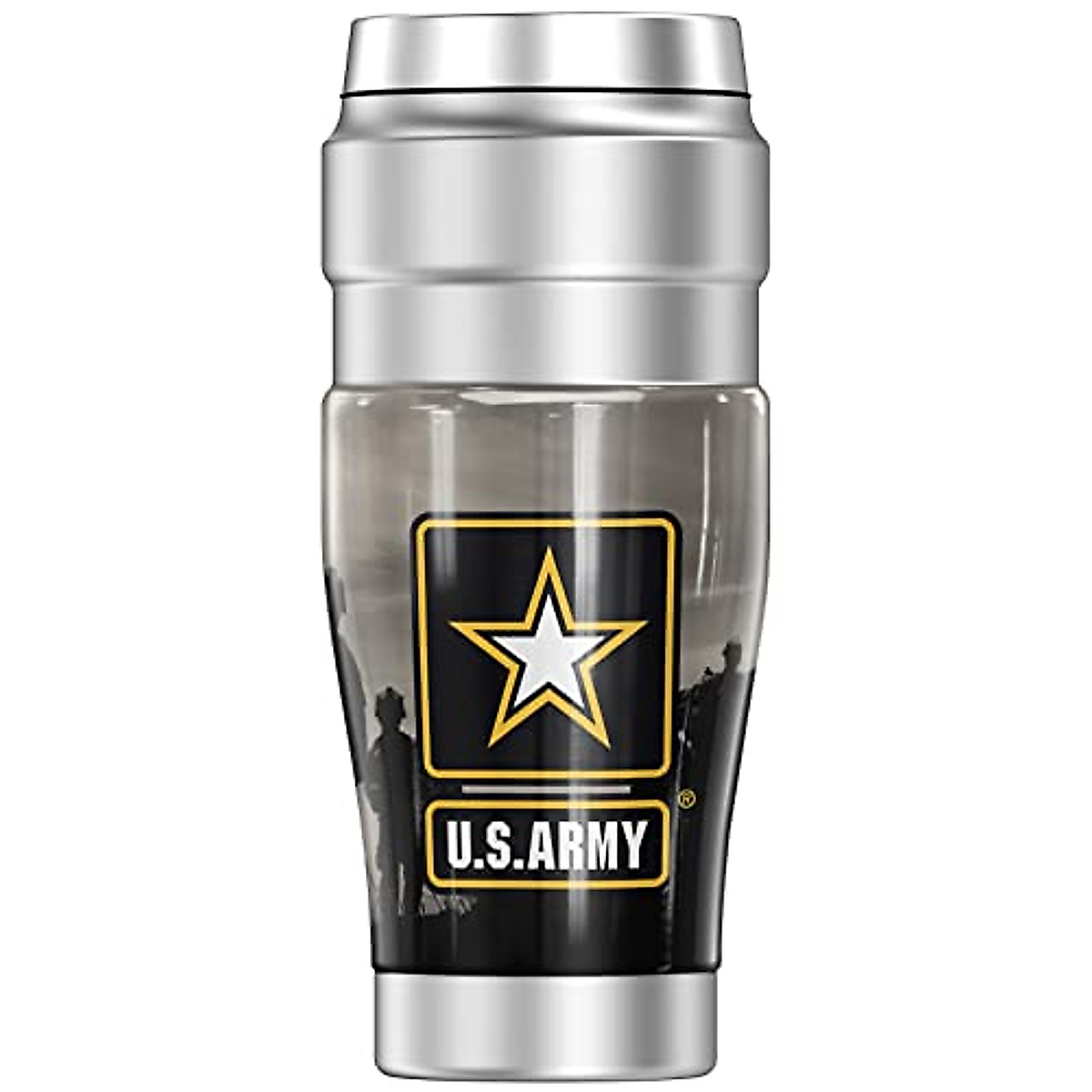 THERMOS Army OFFICIAL U.S. Army Logo With Soldier Silhouettes STAINLESS KING Stainless Steel Travel Tumbler, Vacuum insulated & Double Wall, 16oz