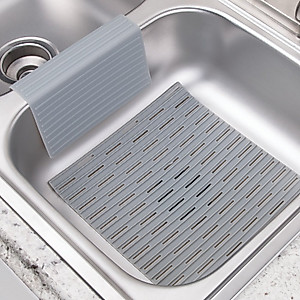 iDesign 64183 Lineo Silicone Sink Saddle, Glassware Protector for Kitchen, Bathroom Pots, Pans, Dishes, 8.25" x 1.75" x 4.5", Gray